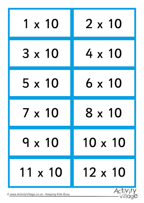 10 Times Table Flash Cards
